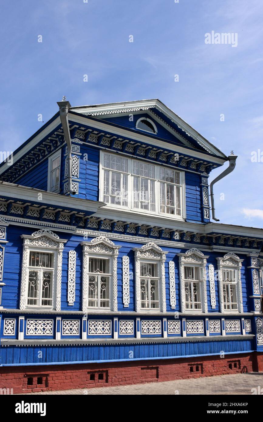 The blue rustic home in village, Russia Stock Photo - Alamy