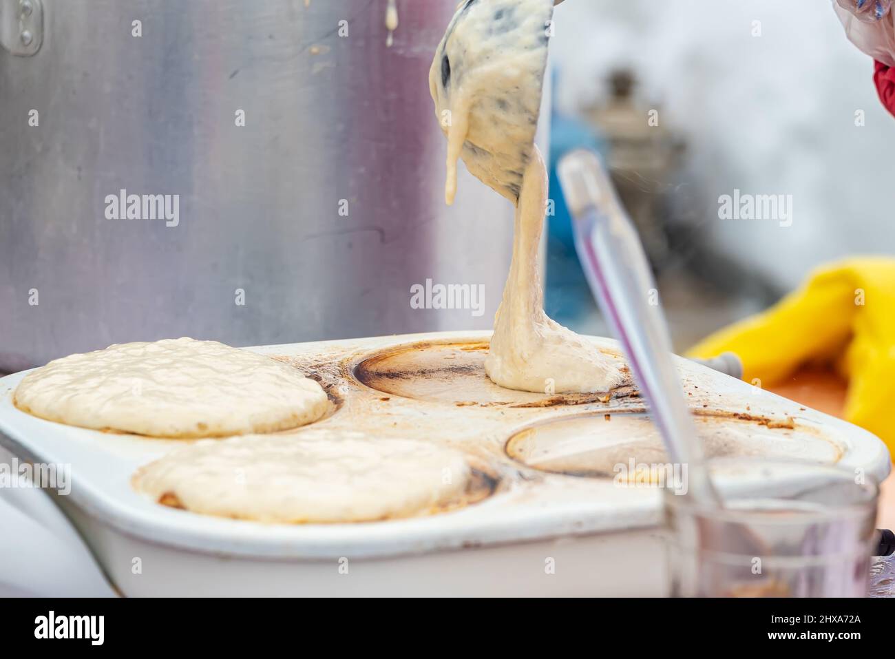 cooking flatbread on the street to feed the homeless refugees Stock ...
