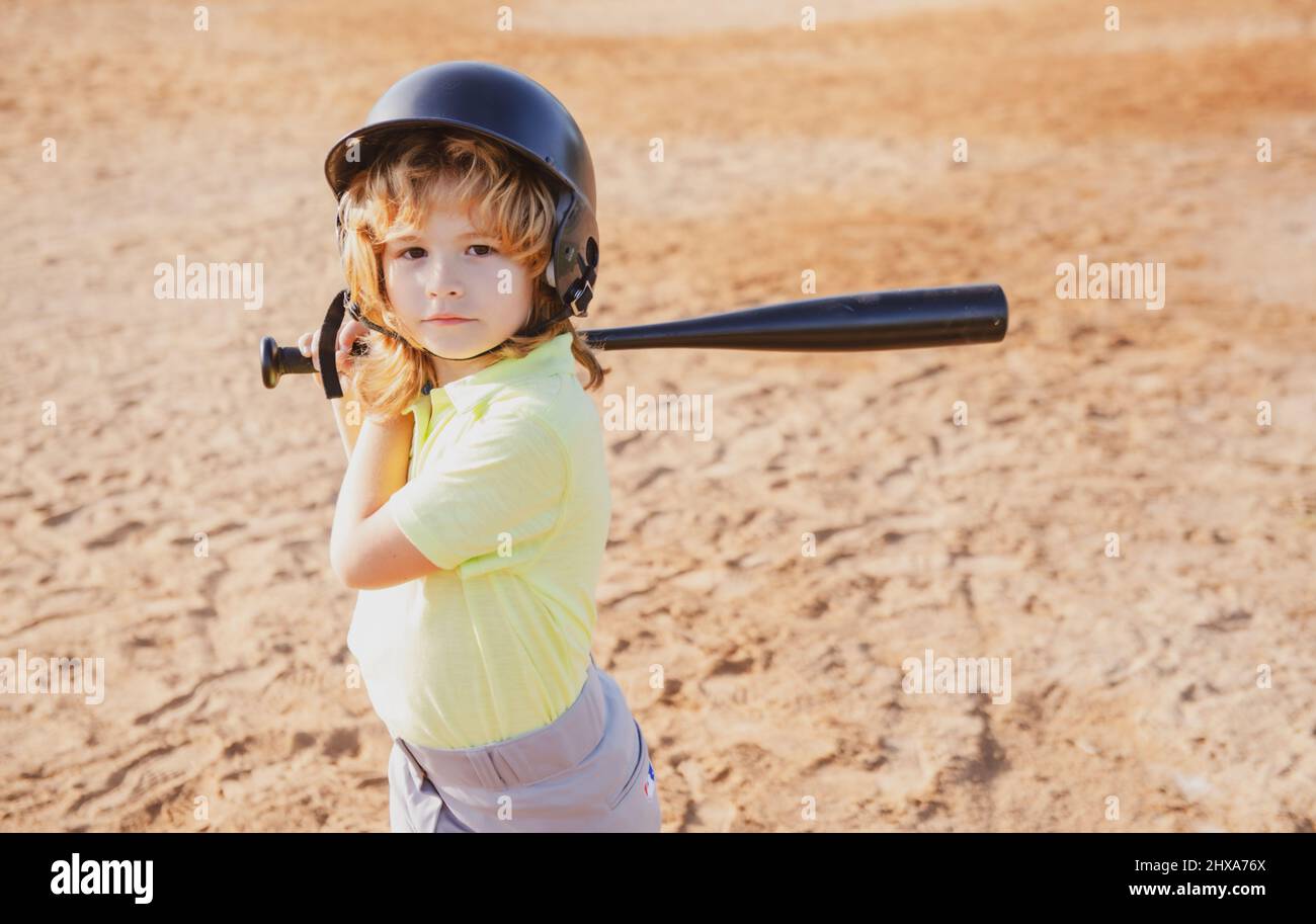 Boy kid posing with a baseball bat. Portrait of child playing baseball ...