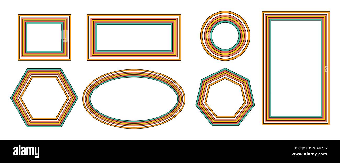 set of rainbow frames in 1970s hippie style. patterns retro vintage 70s ...