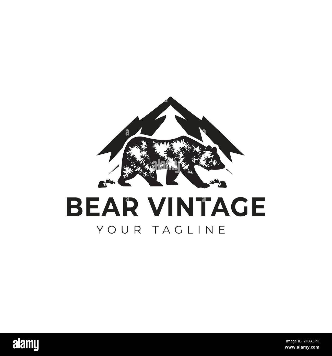 Vintage bear logo on mountains background Template Vector Stock Vector ...