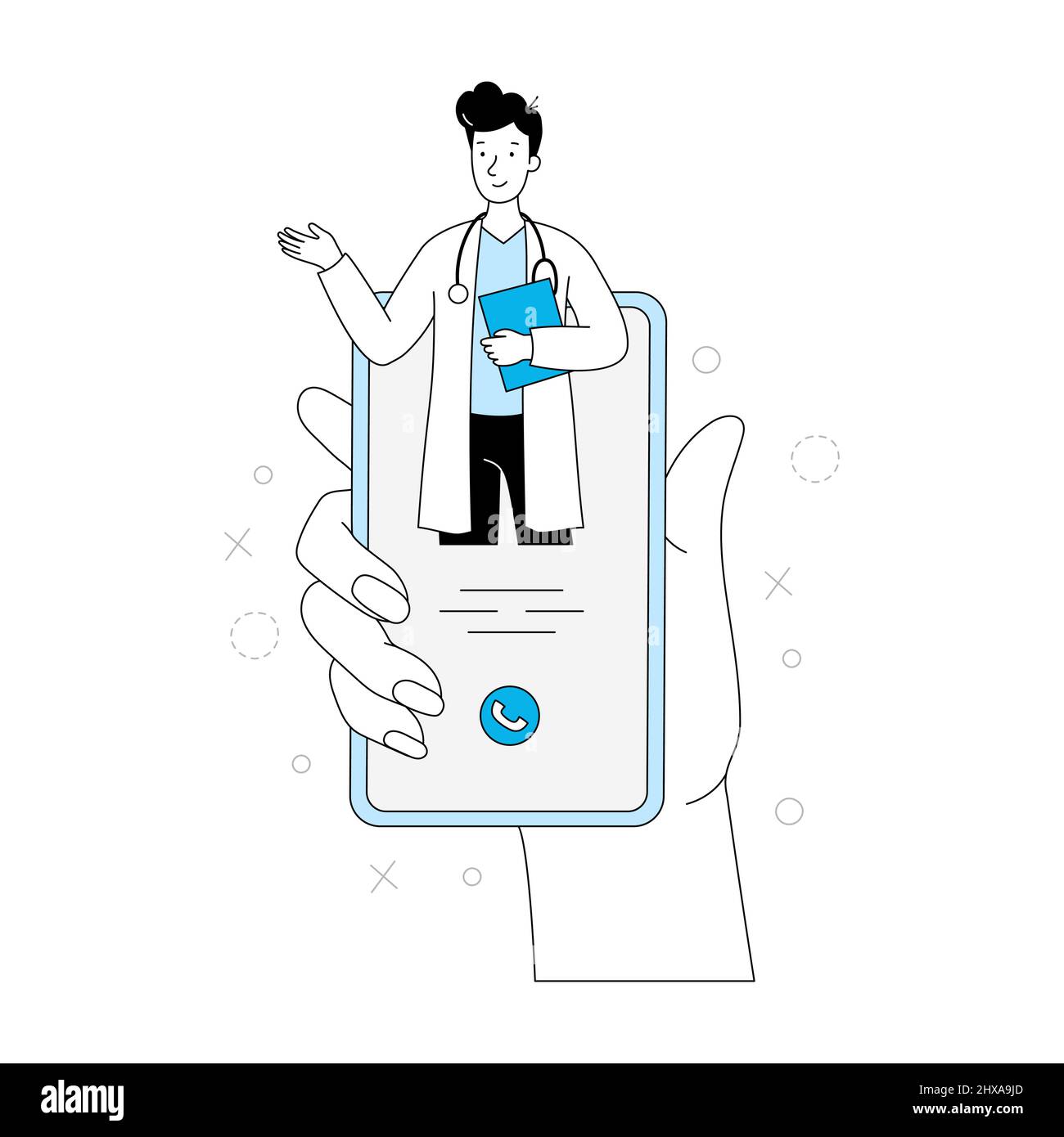 Online doctor, virtual medicine illustration. Young doctor outline ...