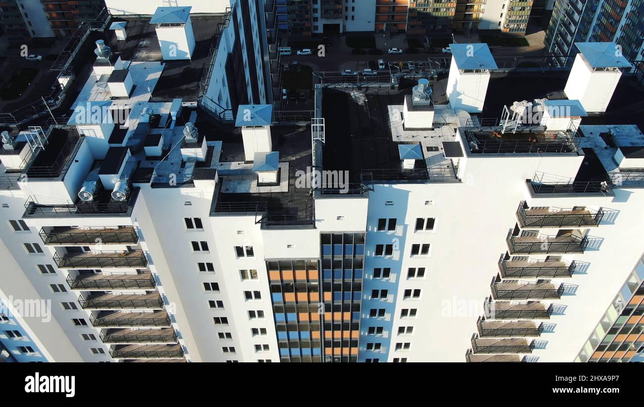 High-rise buildings modern architecture skyline. Motion. Construction ...