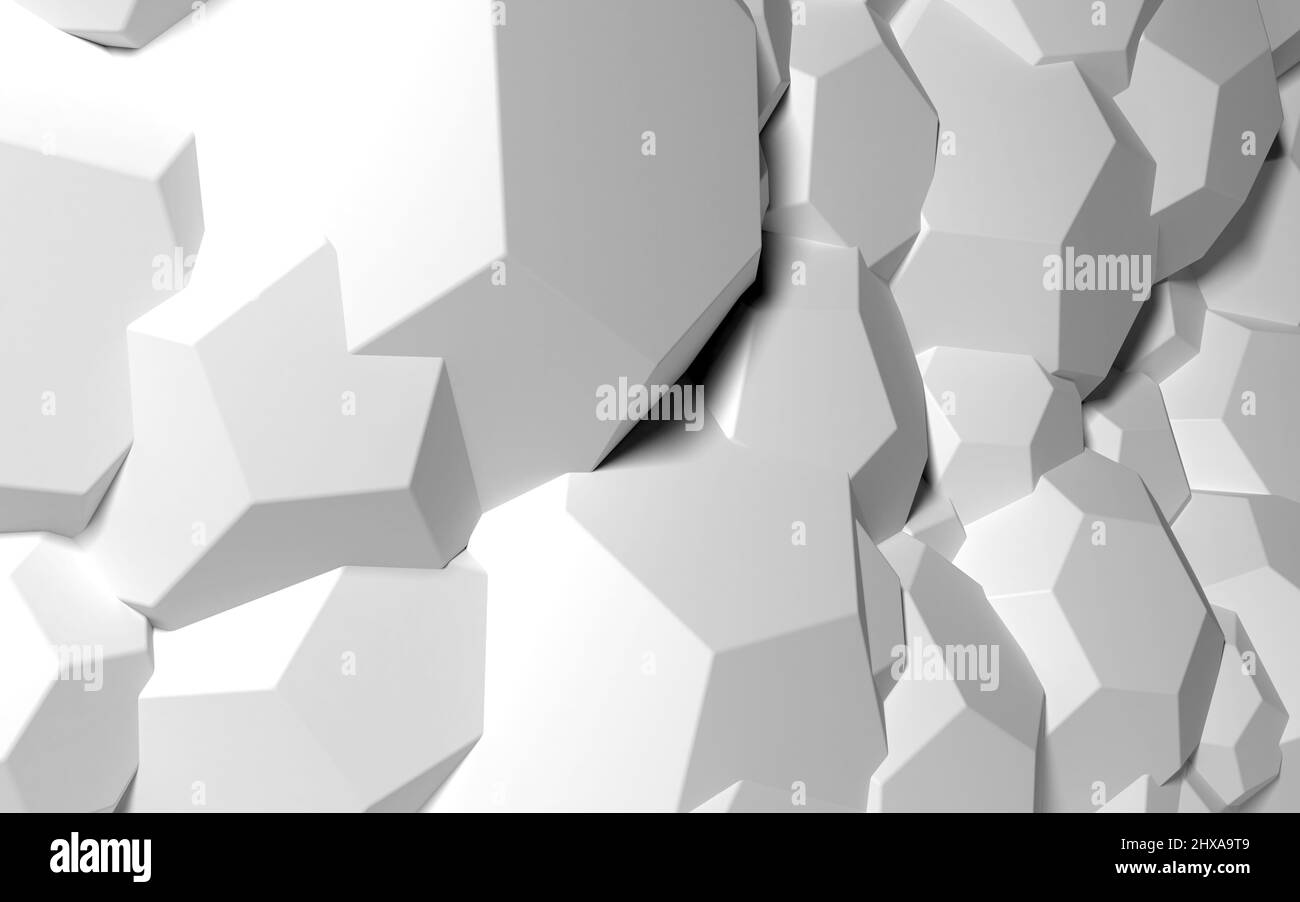 Abstract background with white 3D shapes flying in the light as a messy ...