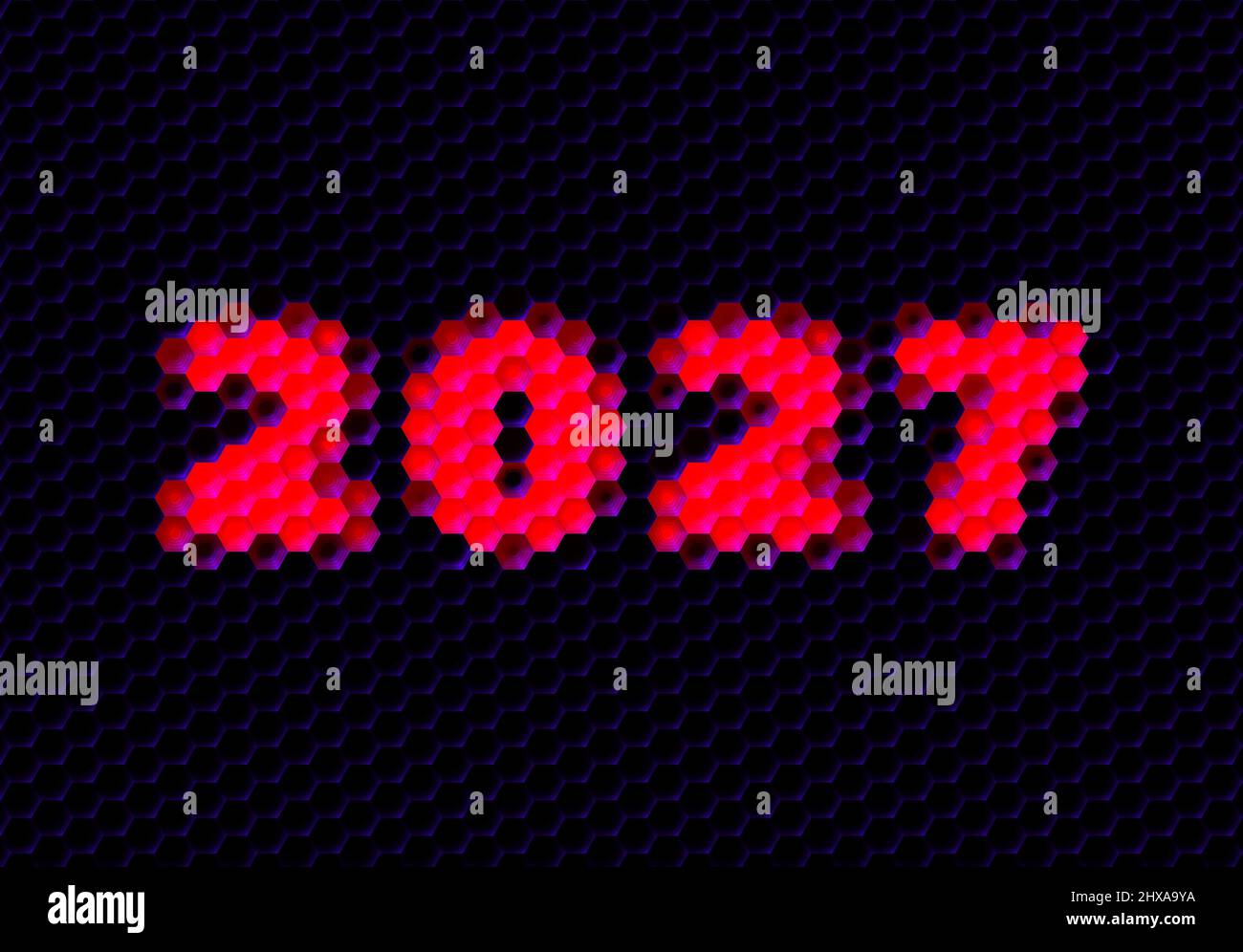 Sign of the year 2027 with hex pixel grid. New Years number or digits ...