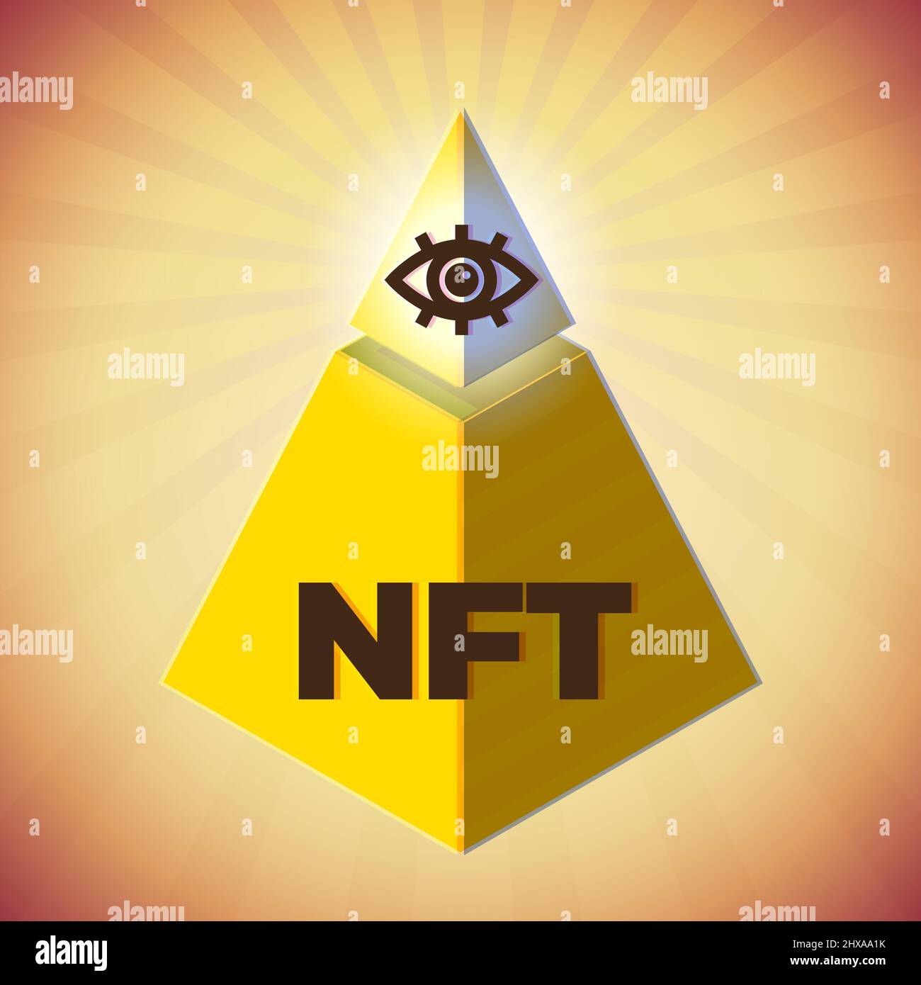 NFT sign with mystic pyramid and eye. Non-fungible token concept ...