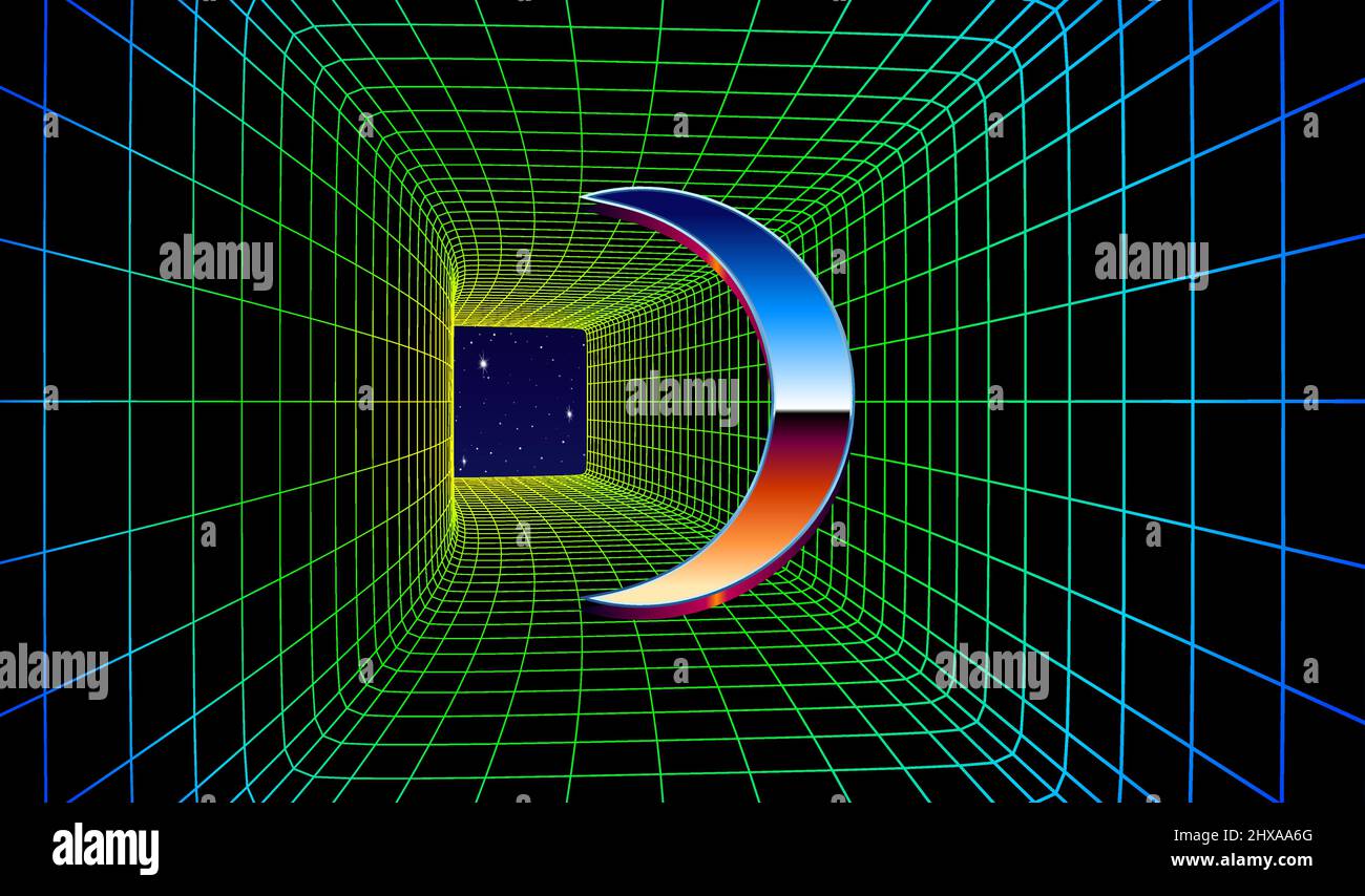 Synthwave frame with chrome crescent moon and 80s styled synthwave ...