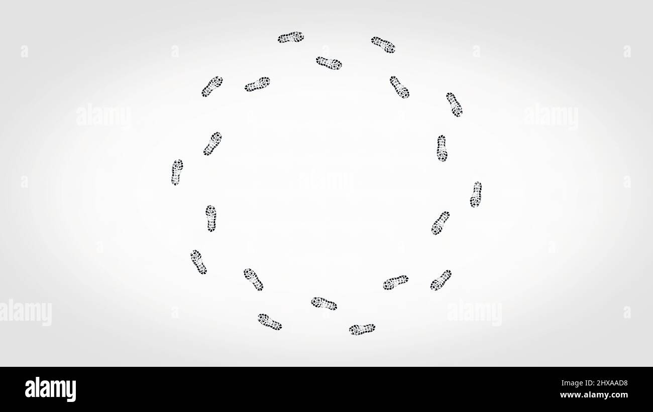 Shoe marks on white background. Abstract animation of walking in front ...