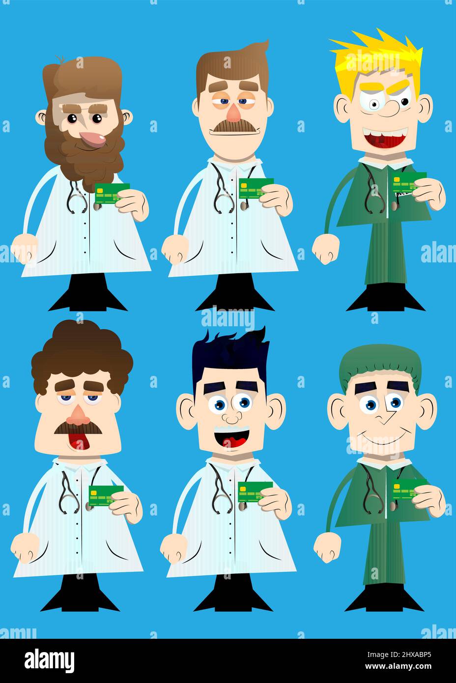 Funny cartoon doctor holding credit card. Vector illustration Stock ...