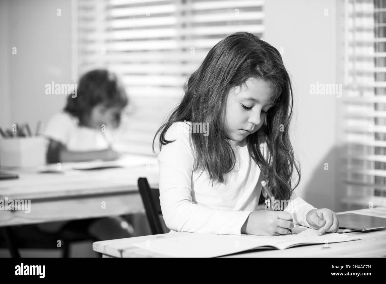 Pupil in classroom at school. Education, elementary school, learning ...