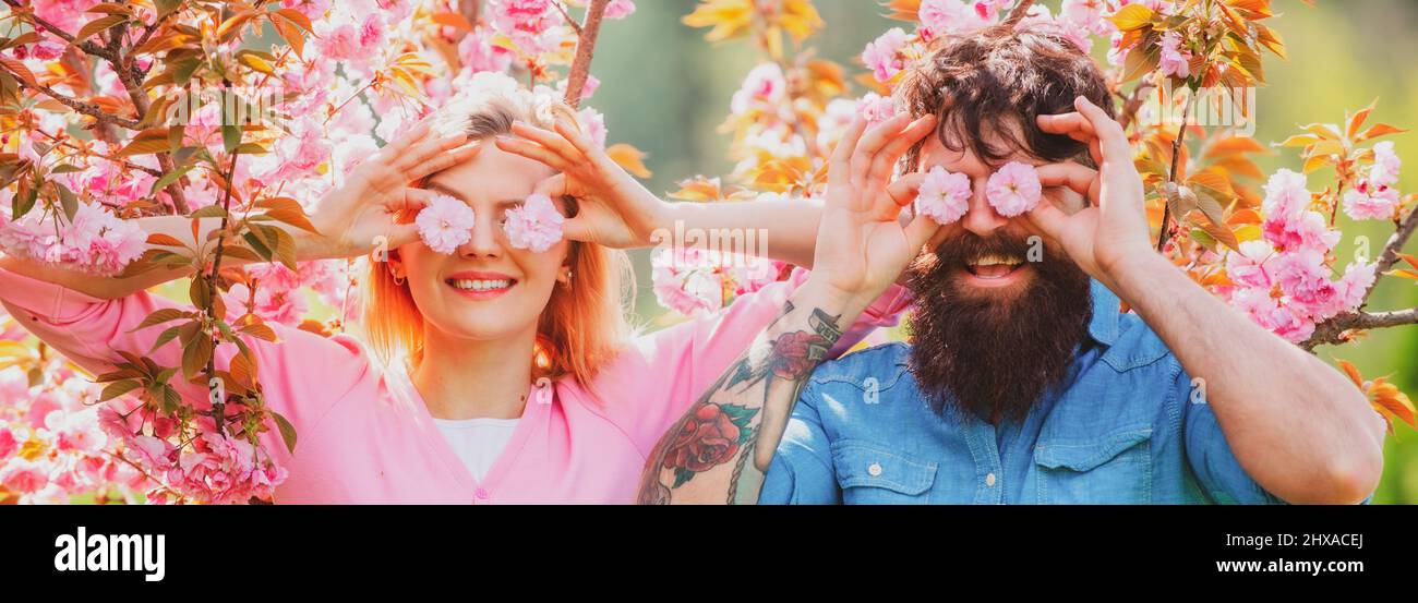 Spring couple in love, banner. Best Valentines Day Ideas. Funny couple ...