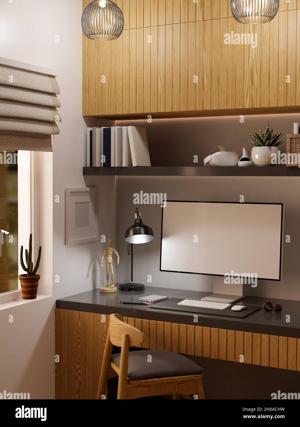 The luxury of a modern home workspace includes a PC desktop computer ...
