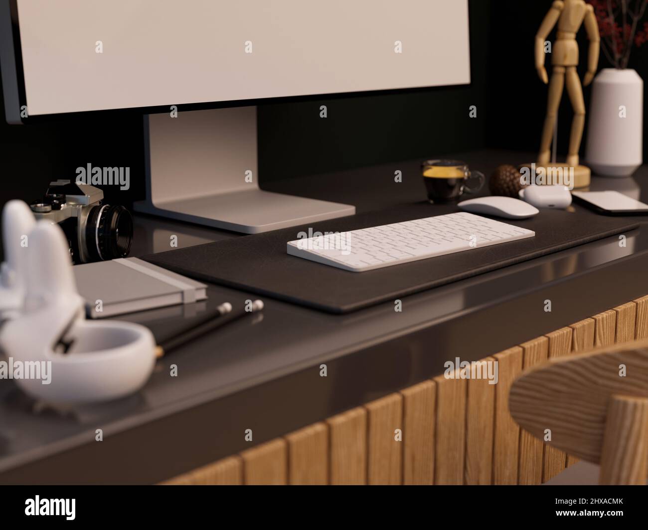 Close-up image, Modern computer desk with PC desktop computer, VR ...