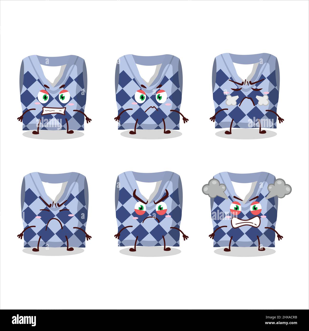 Blue school vest cartoon character with various angry expressions ...
