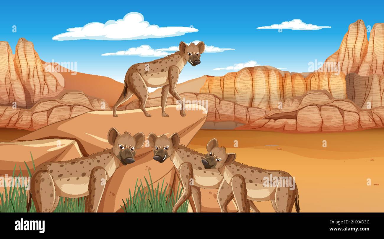 Hyenas in savanna forest scene illustration Stock Vector Image & Art ...