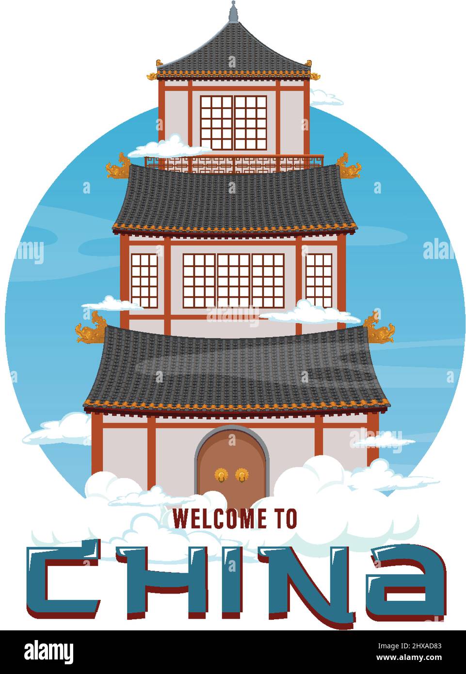 Chinese architecture iconic house building logo illustration Stock ...
