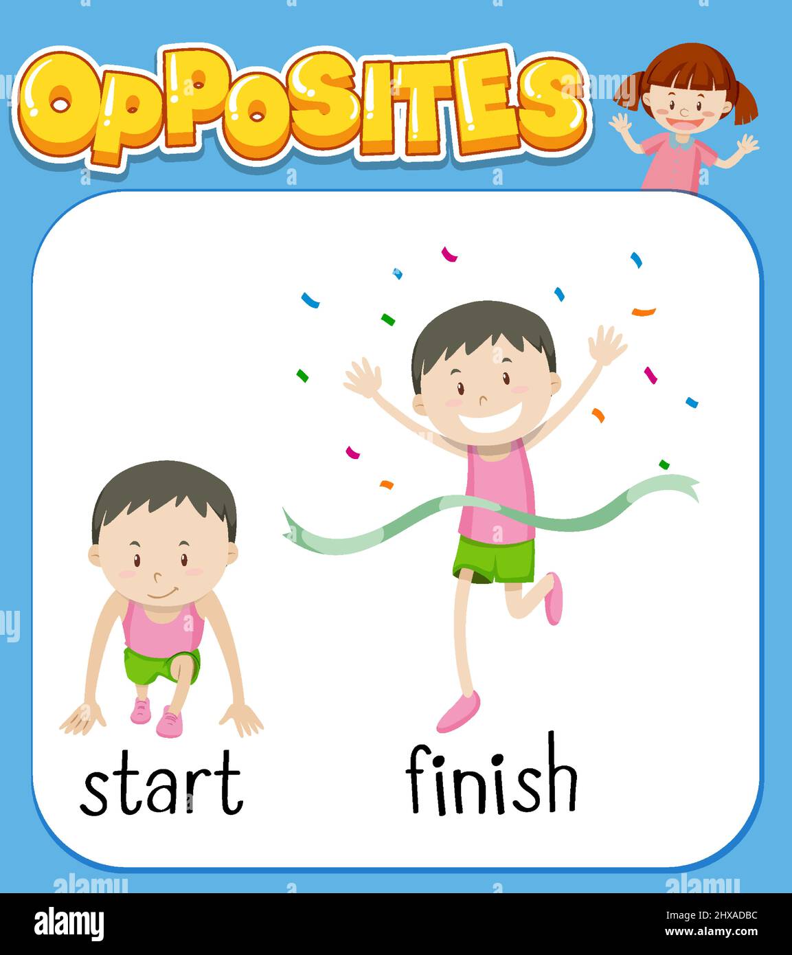 Opposite words for start and finish illustration Stock Vector Image ...