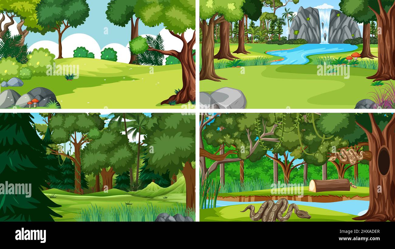 Nature scenes with trees in forest illustration Stock Vector Image ...