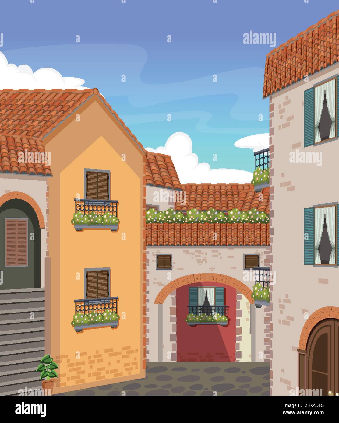 Italy town style house and building landscape illustration Stock Vector ...
