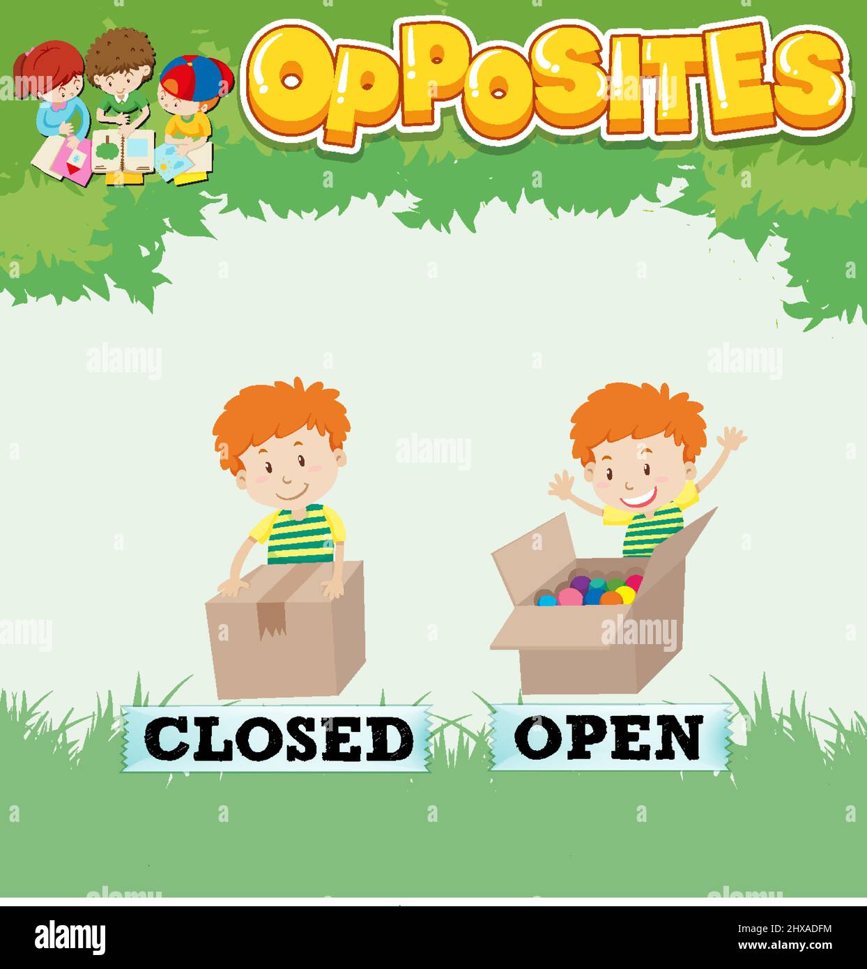 Opposite words for closed and open illustration Stock Vector Image ...