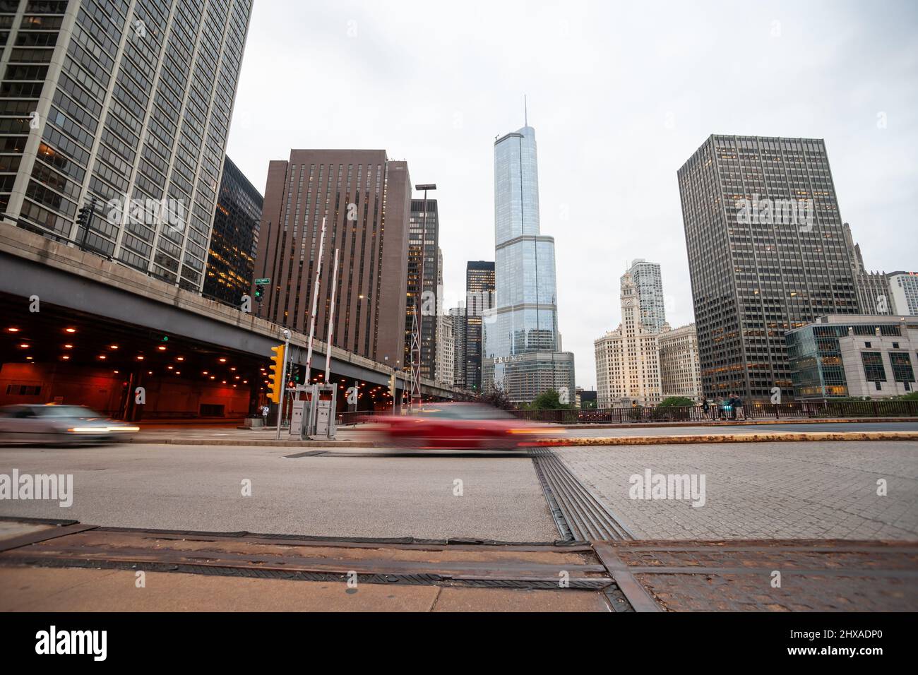 Chicago USA - August 27 2015; Long exposure street scene, intersection ...