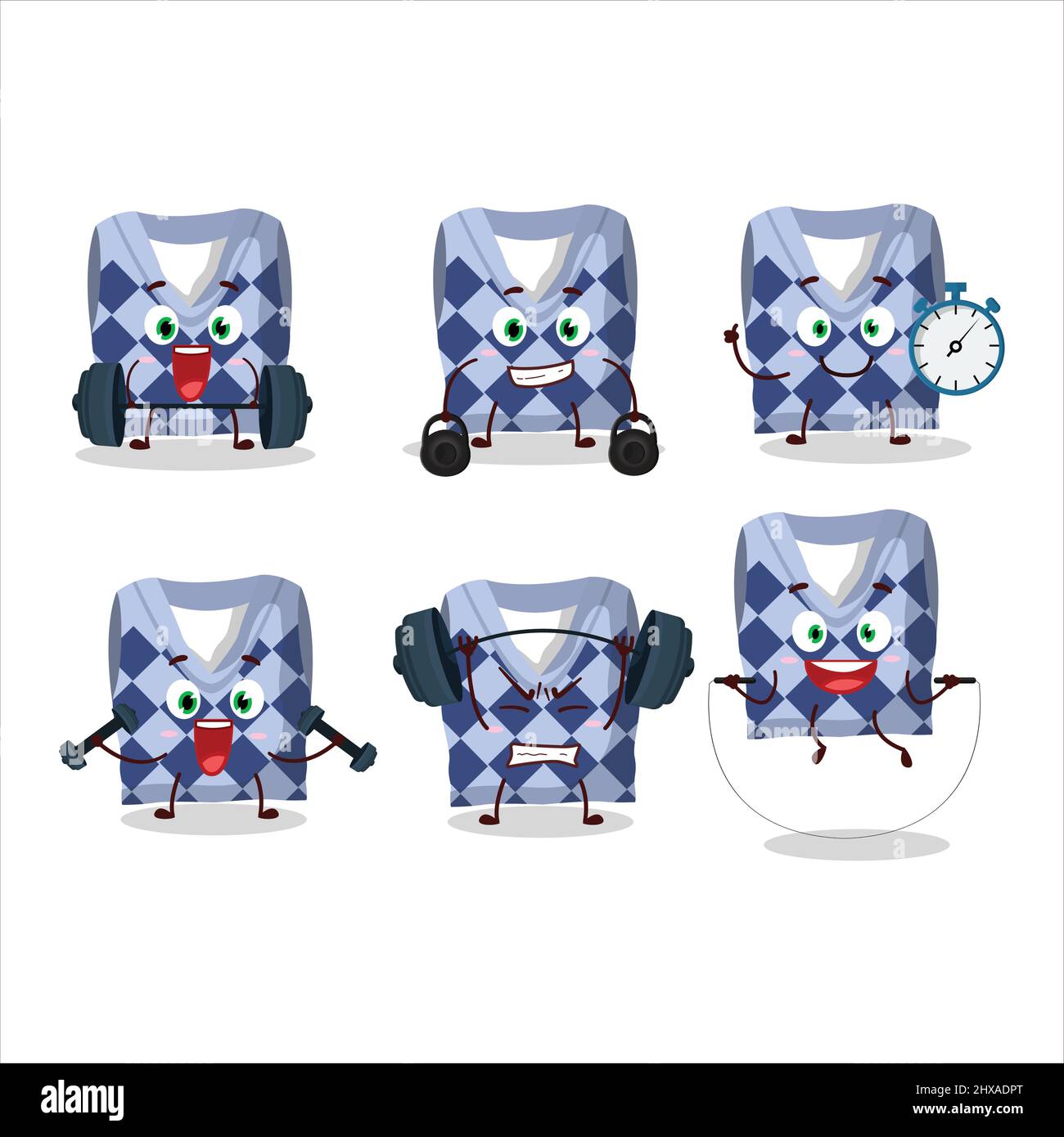 A healthy blue school vest cartoon style trying some tools on Fitness ...