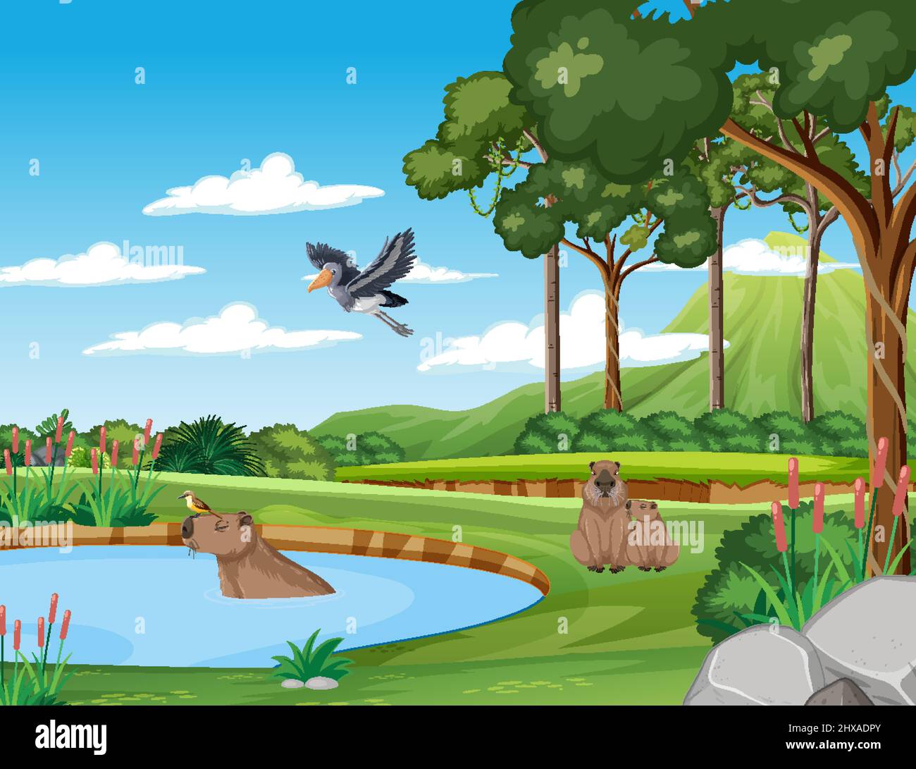 Scene with wild animals in the forest illustration Stock Vector Image ...