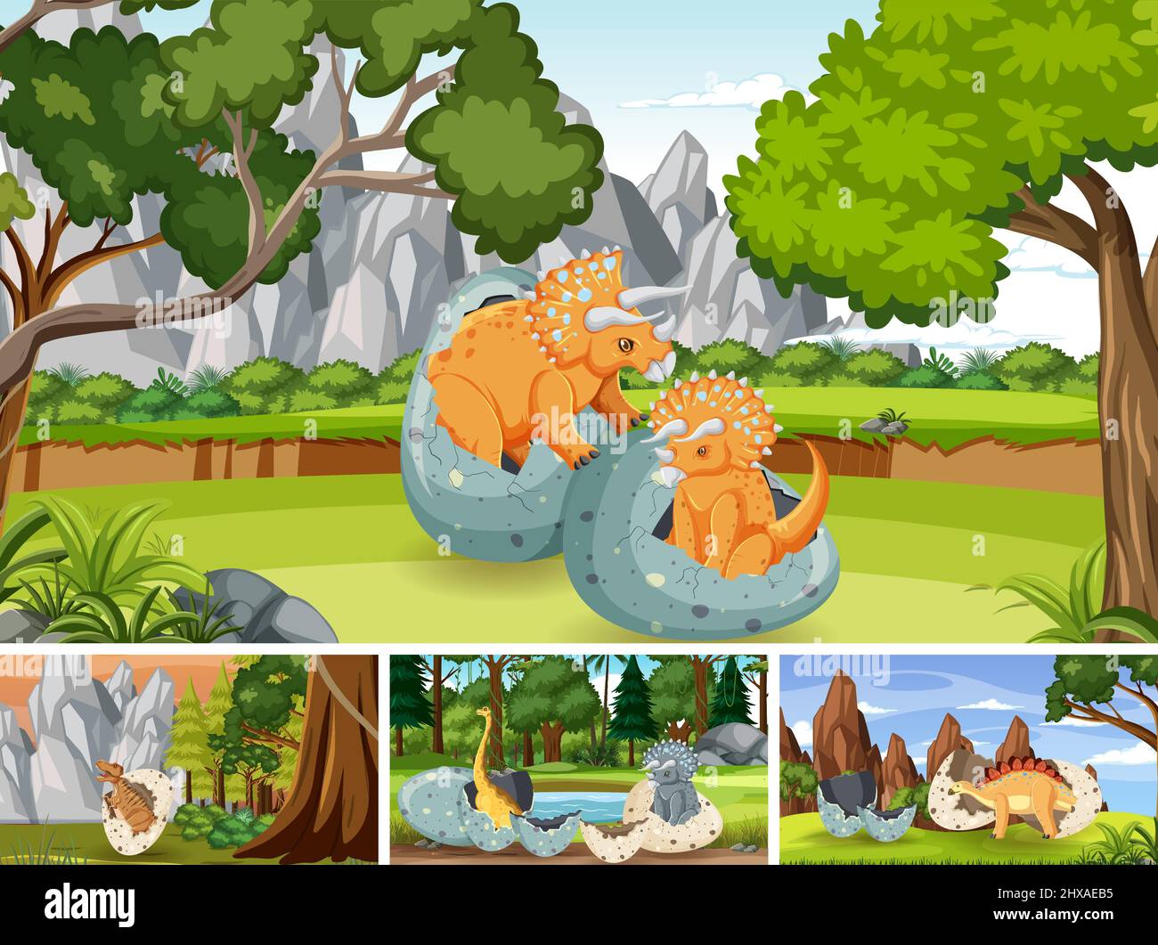 Scene with dinosaurs in the forest illustration Stock Vector Image ...