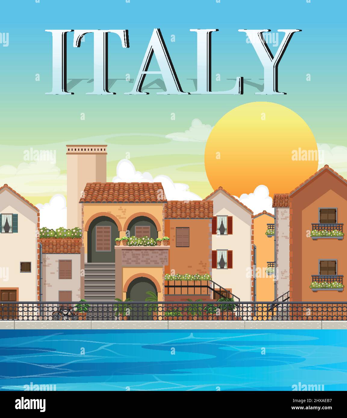 Italy iconic tourism attraction building background illustration Stock ...