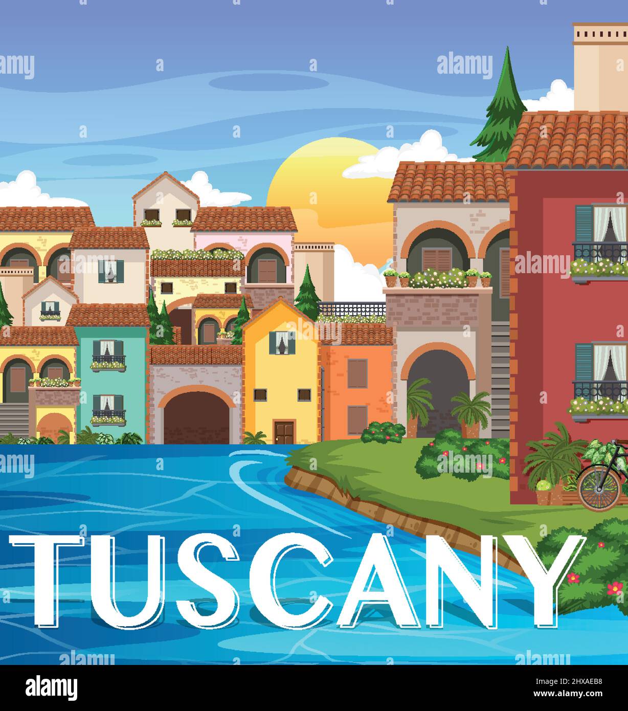 Italy iconic tourism attraction building background illustration Stock ...