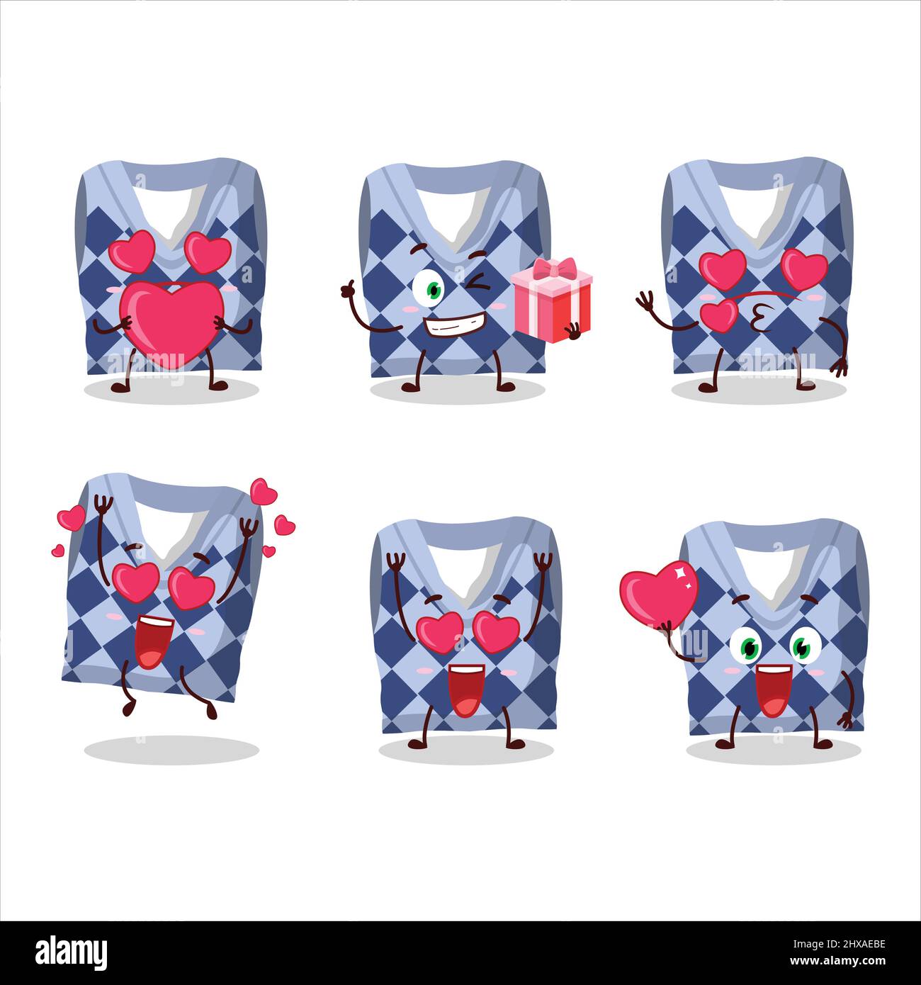 Blue school vest cartoon character with love cute emoticon. Vector ...