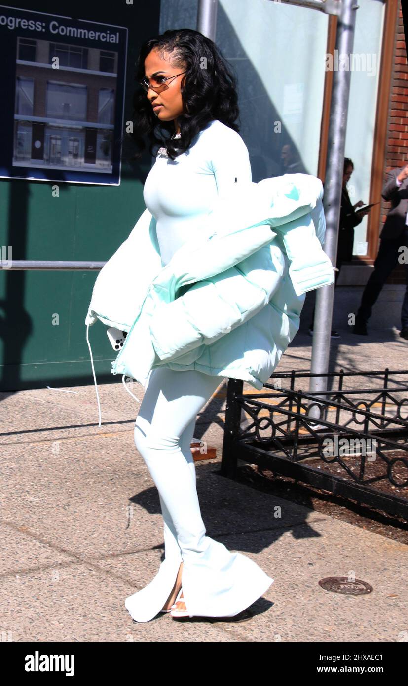 New York, USA. 10th Mar, 2022. Shenseea seen in town while promoting ...