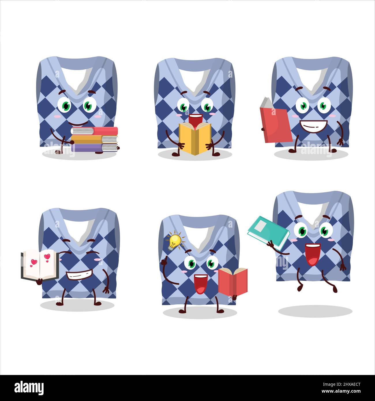 A picture of blue school vest cartoon character concept reading an ...