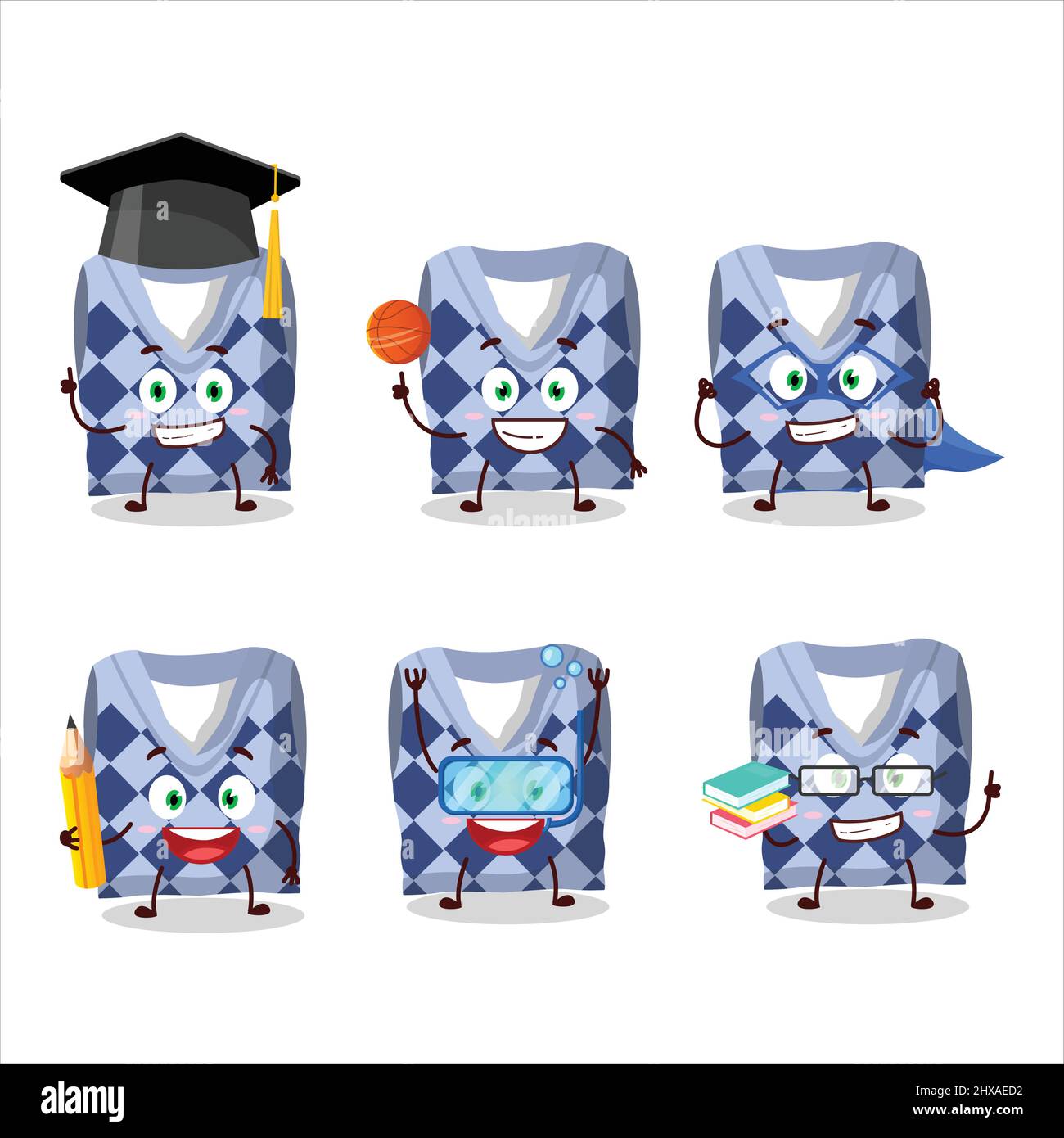 School student of blue school vest cartoon character with various ...