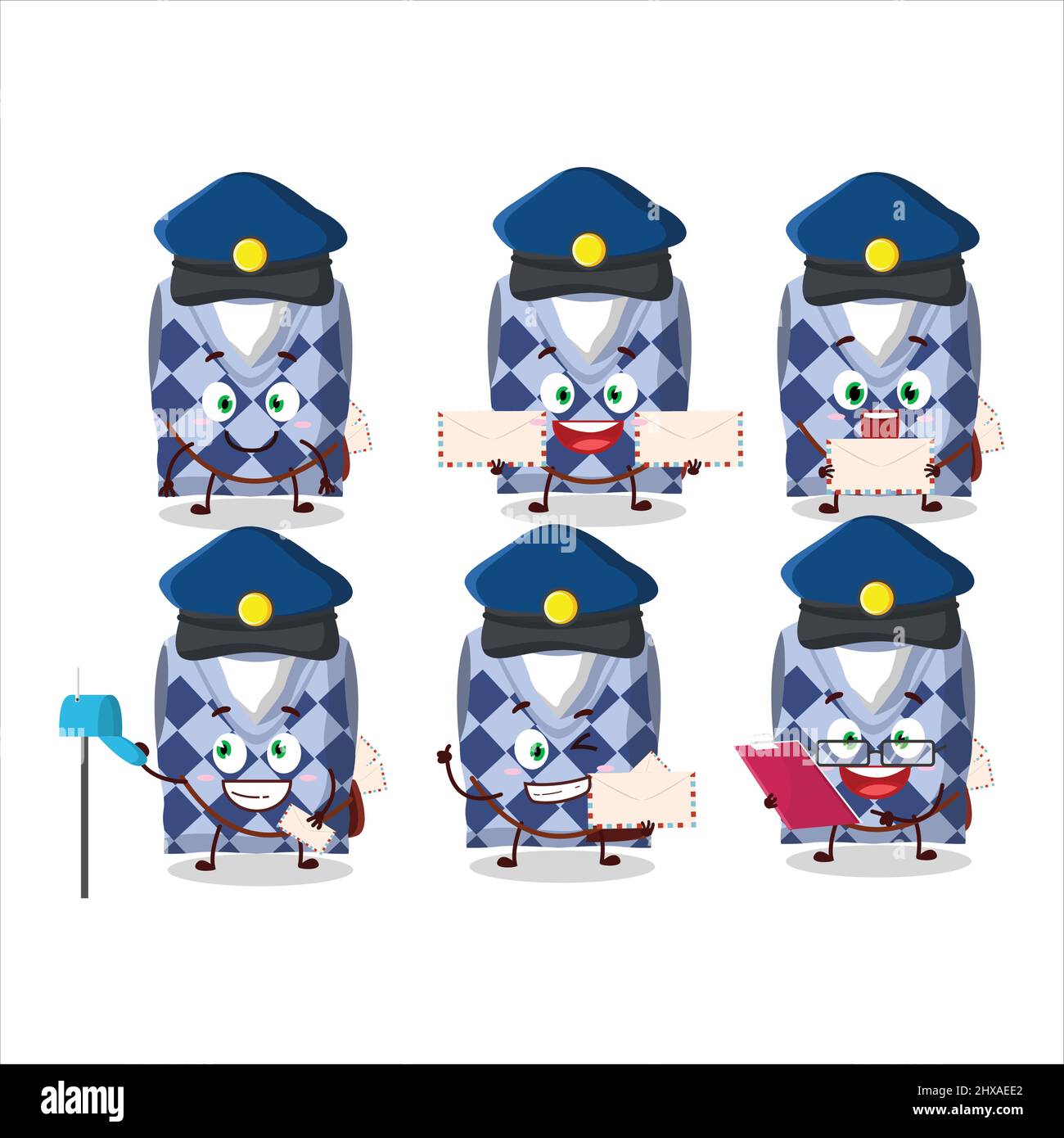 A picture of cheerful blue school vest postman cartoon design concept ...