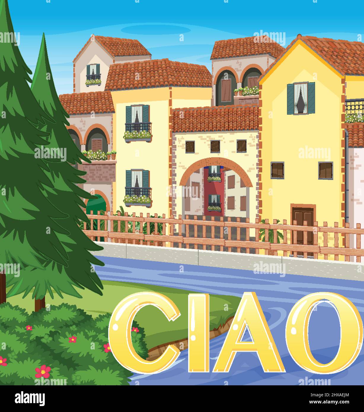 Italy iconic tourism attraction building background illustration Stock ...