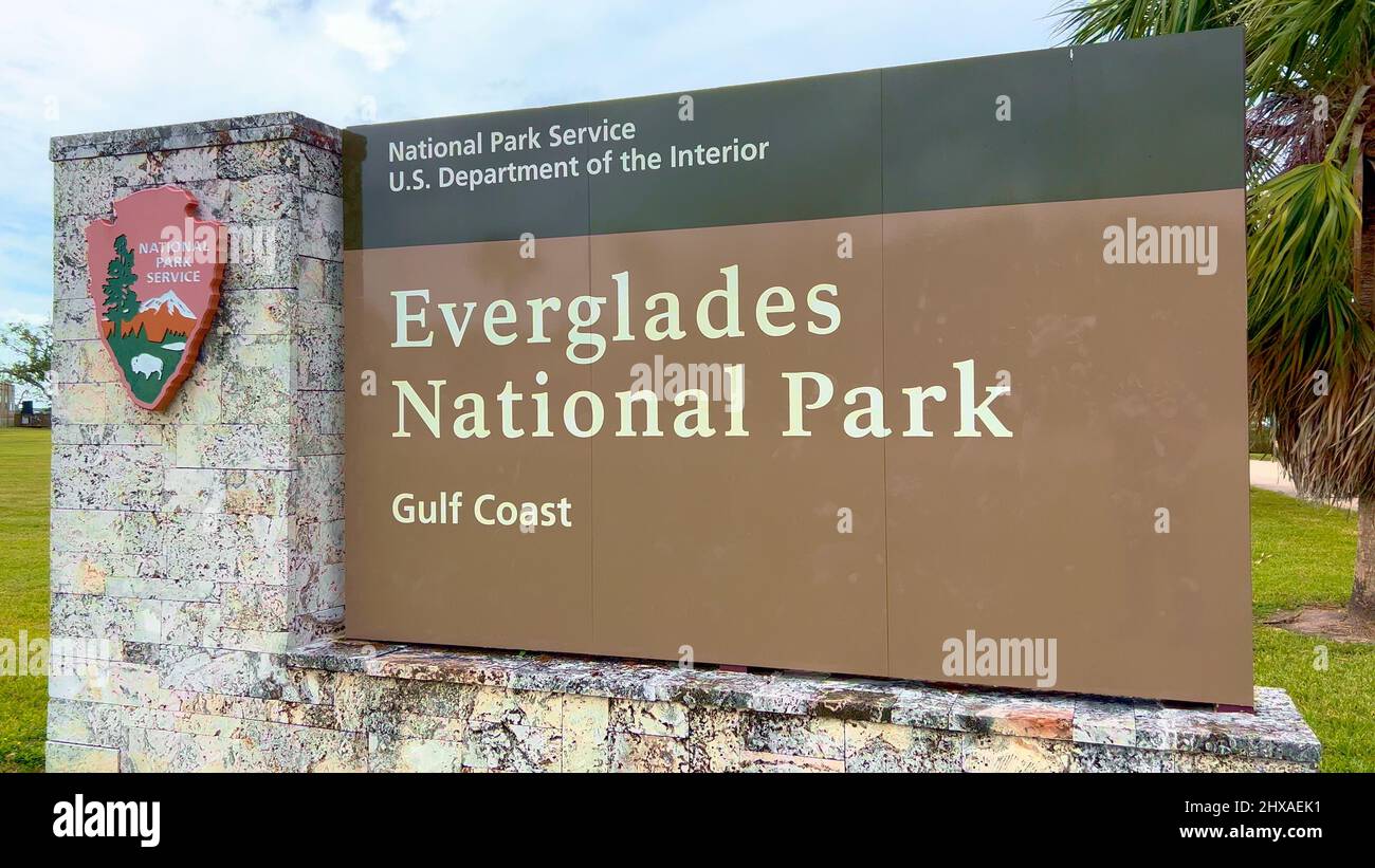 Entrance sign at the Everglades National Park - EVERGLADES CITY, UNITED ...