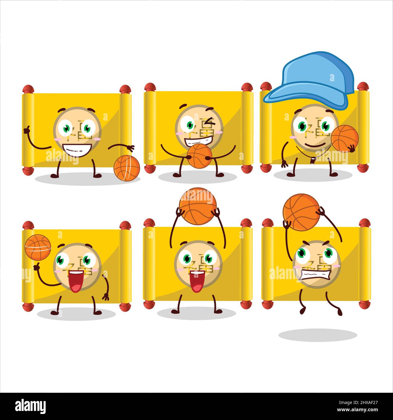 Talented yellow paper roll chinese cartoon character as a basketball ...