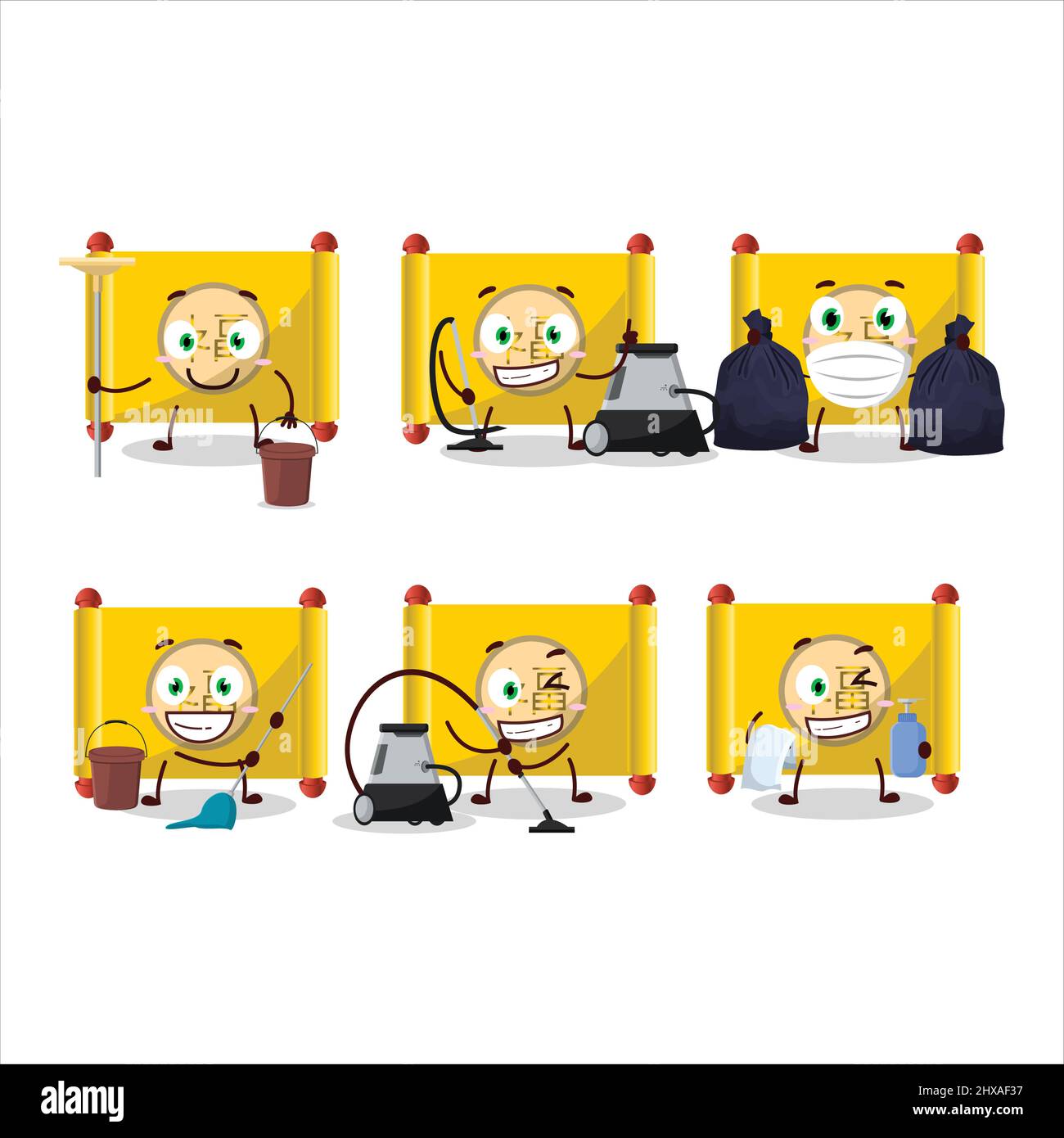 Cleaning service yellow paper roll chinese cute cartoon character using ...