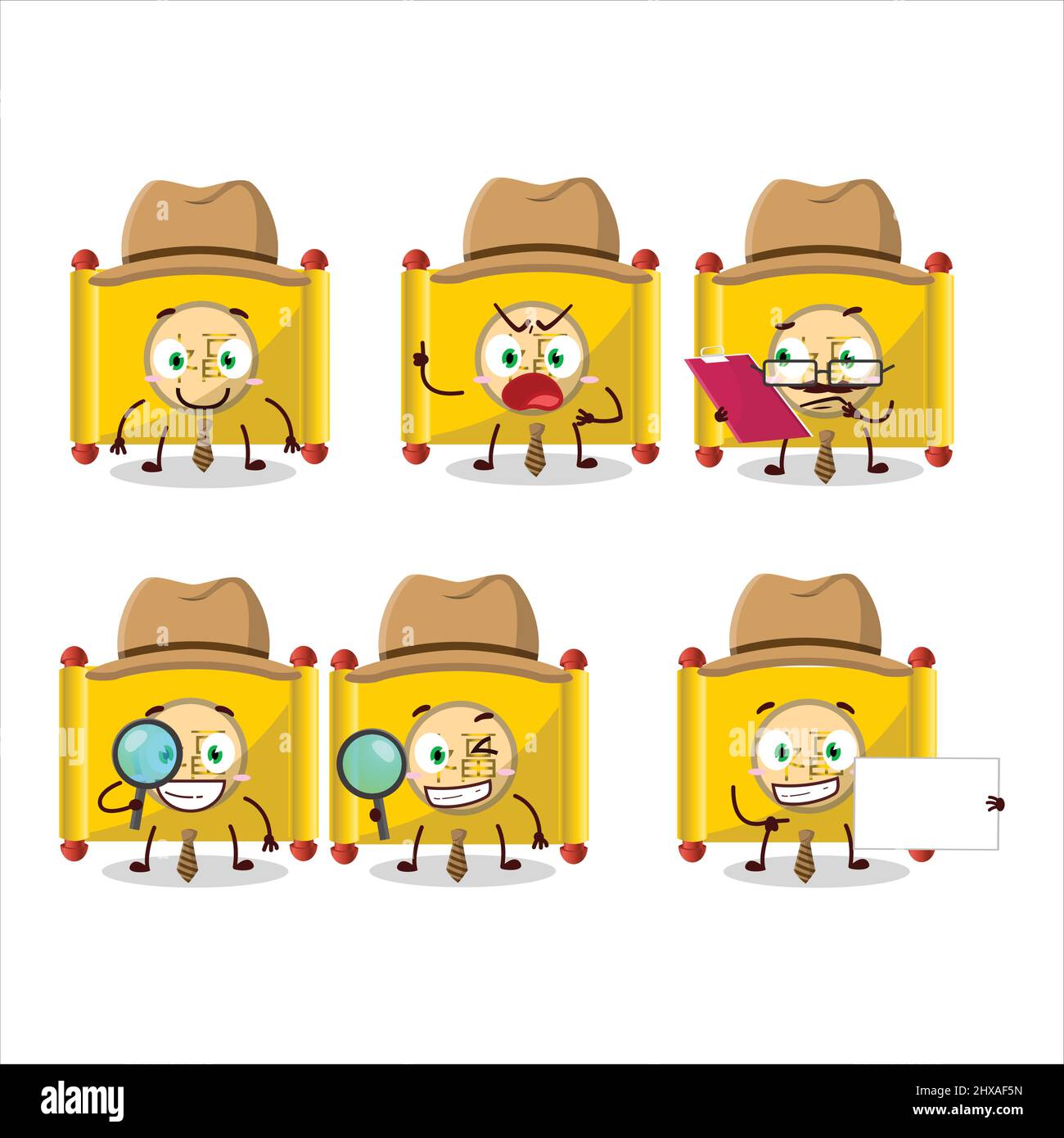 Detective yellow paper roll chinese cute cartoon character holding ...