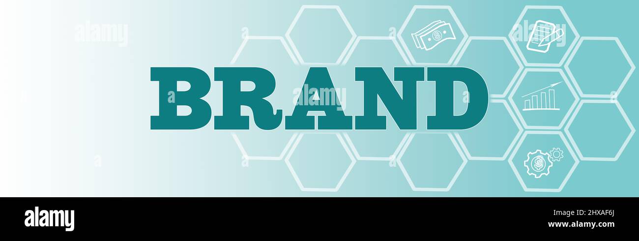 Brand. Horizontal banner with text and illustrations Stock Photo - Alamy