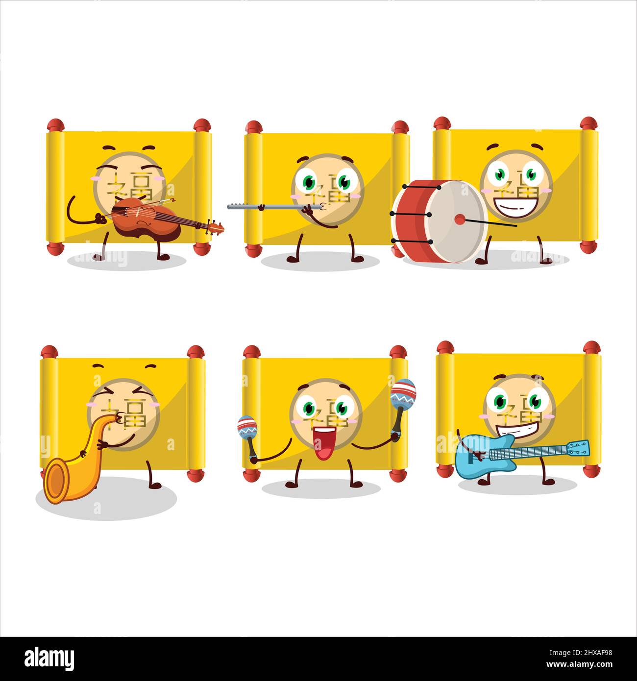 Cartoon character of yellow paper roll chinese playing some musical ...