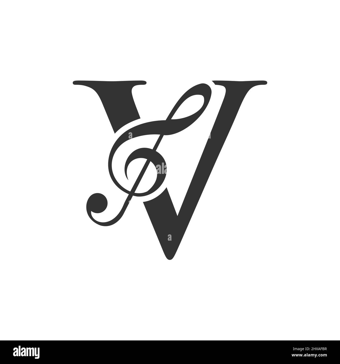 Music Logo On Letter V Concept. V Music Note Sign, Sound Music Melody ...