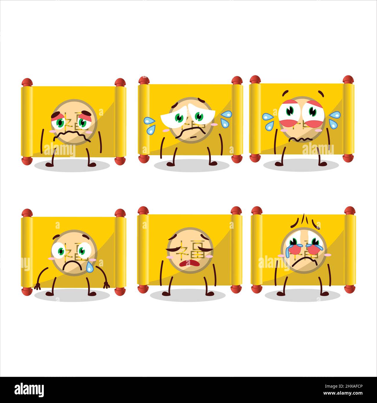 Yellow paper roll chinese cartoon character with sad expression. Vector ...