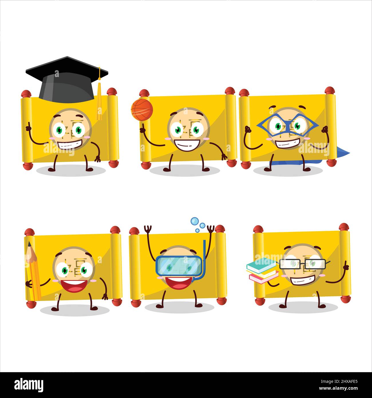 School student of yellow paper roll chinese cartoon character with ...