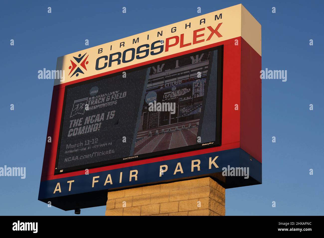 The CrossPlex marquee sign with graphic promoting the NCAA Indoor Track ...