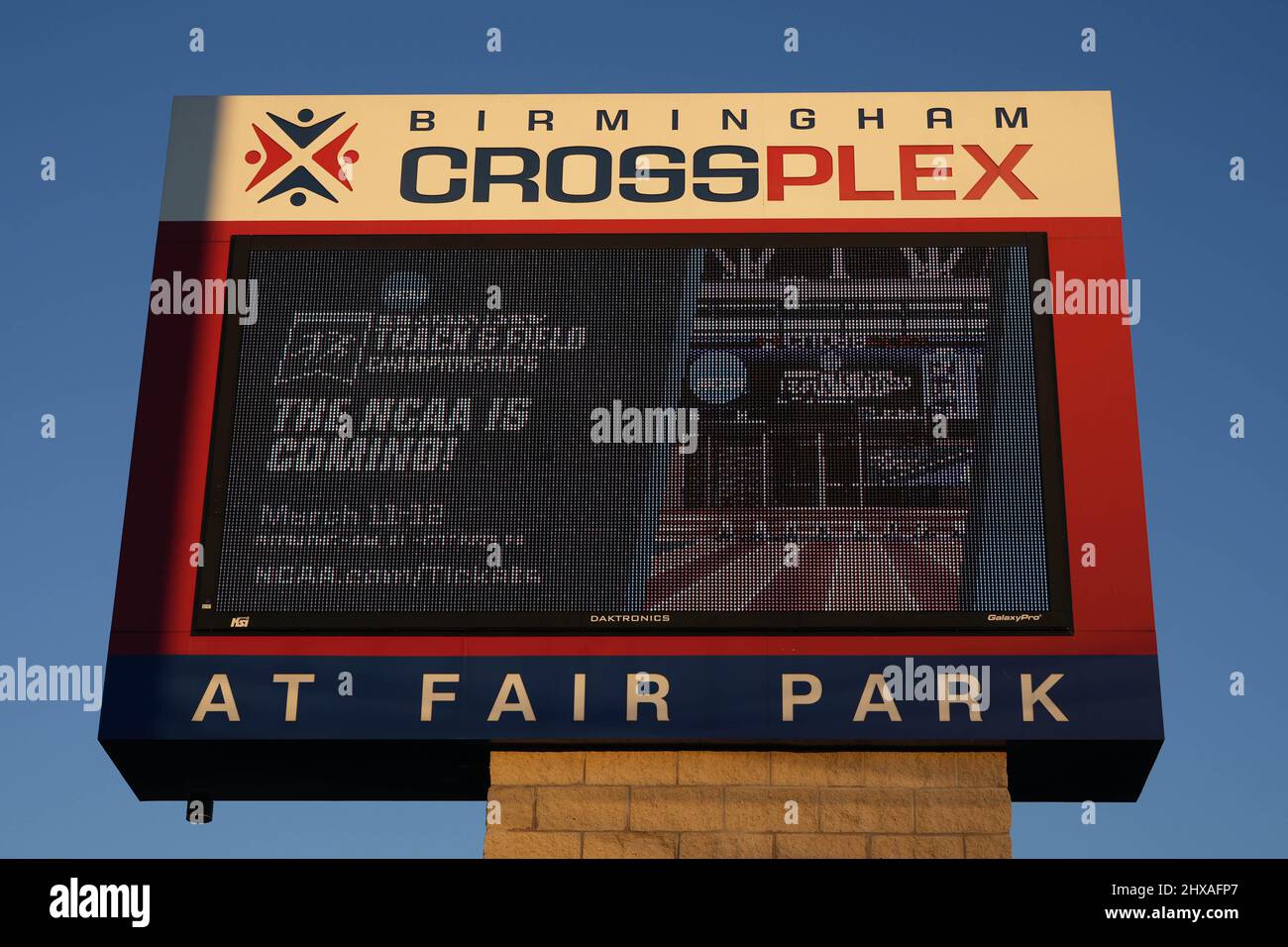 The CrossPlex marquee sign with graphic promoting the NCAA Indoor Track ...