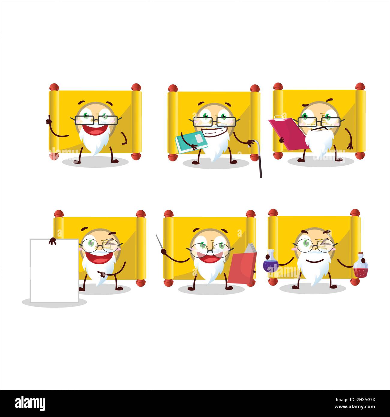 Professor yellow paper roll chinese academic cartoon character working ...