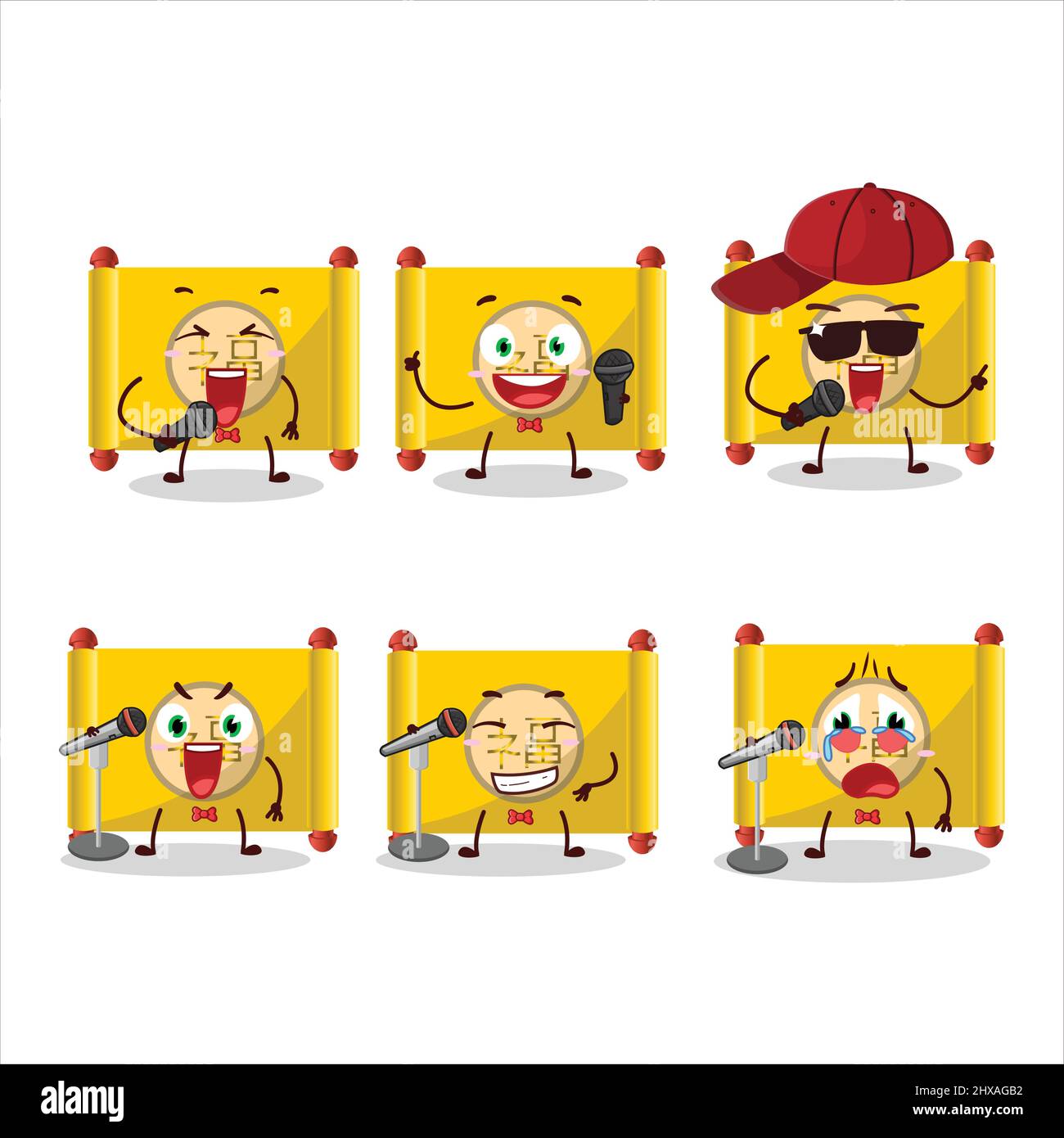 A Cute Cartoon design concept of yellow paper roll chinese singing a ...