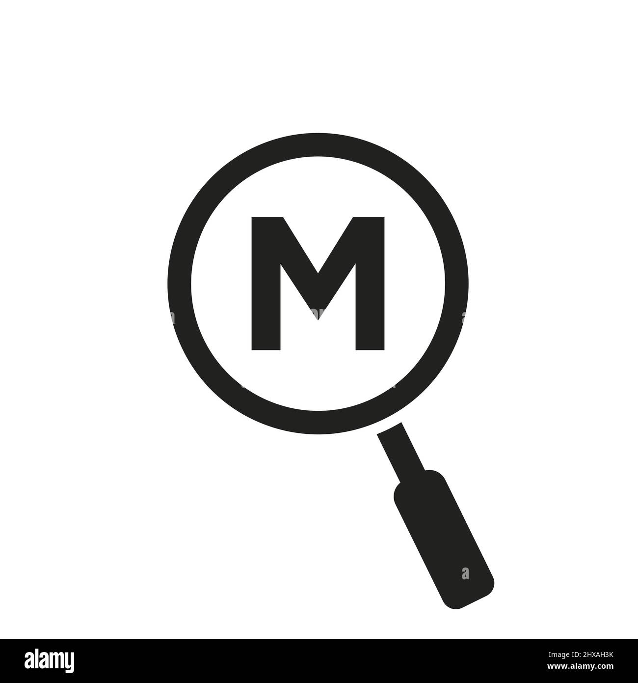 Search Logo On Letter M Vector Template. Magnifying Glass On Letter M ...